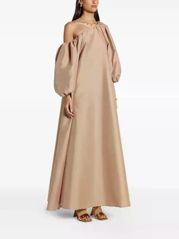 Bernadette Puff-sleeve Asymmetric-shoulder Dress