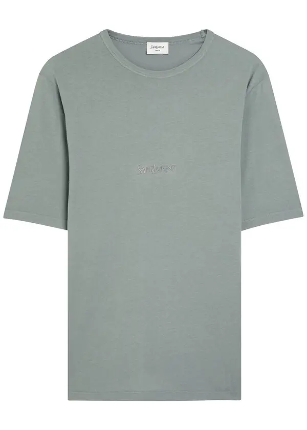 Saint Laurent Logo-embroidered Cotton T-shirt - Grey