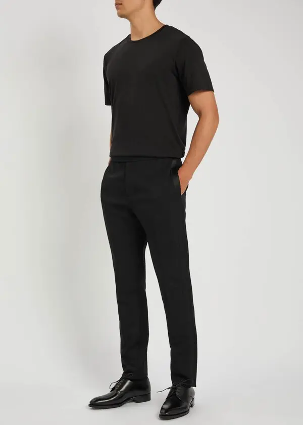 Saint Laurent Satin And Wool Slim-leg Trousers - Black