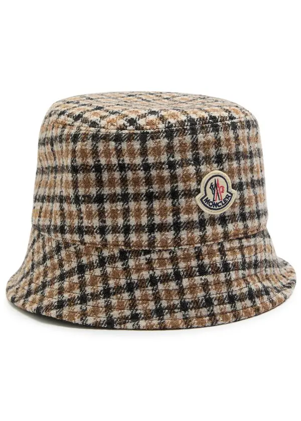 Moncler Reversible Houndstooth Wool-blend Bucket Hat - Brown