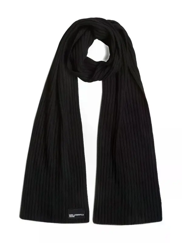 Karl Lagerfeld Ribbed Logo-patch Scarf - Black
