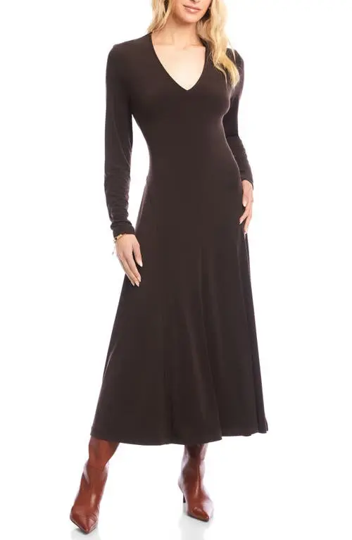 Karen Kane Kate Long Sleeve Travel Jersey Midi Dress - Brown