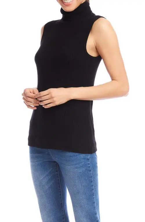 Karen Kane Sleeveless Ribbed Turtleneck Top - Black