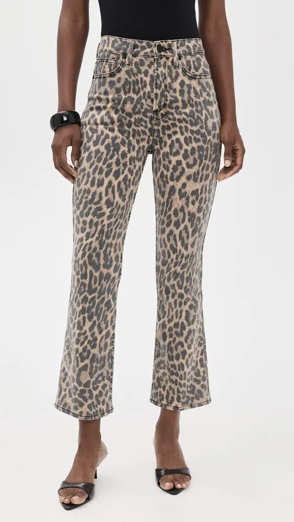 Good American Good Standard Kick Flare Leopard Jeans
