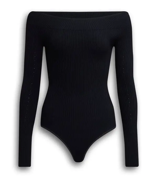 Alaïa Off-the-shoulder Ribbed Bodysuit - Black