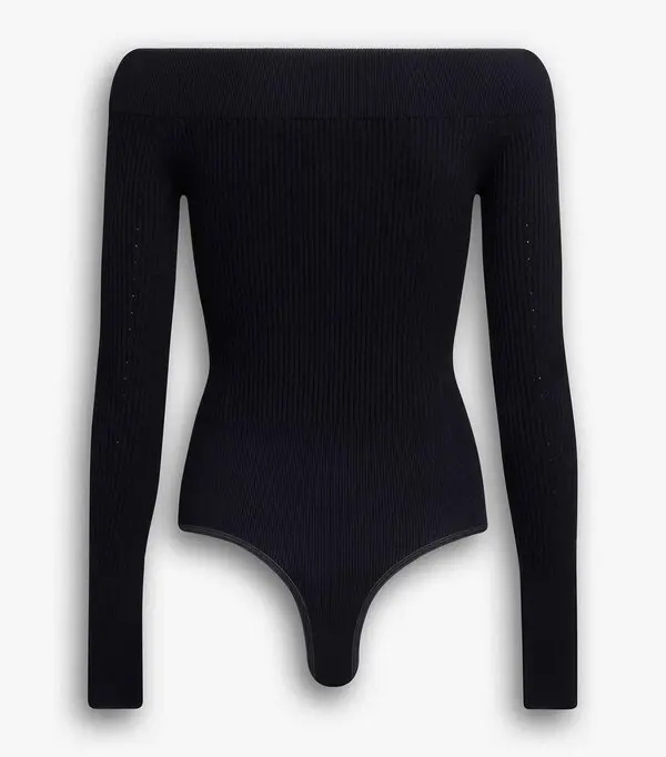 Alaïa Off-the-shoulder Ribbed Bodysuit - Black