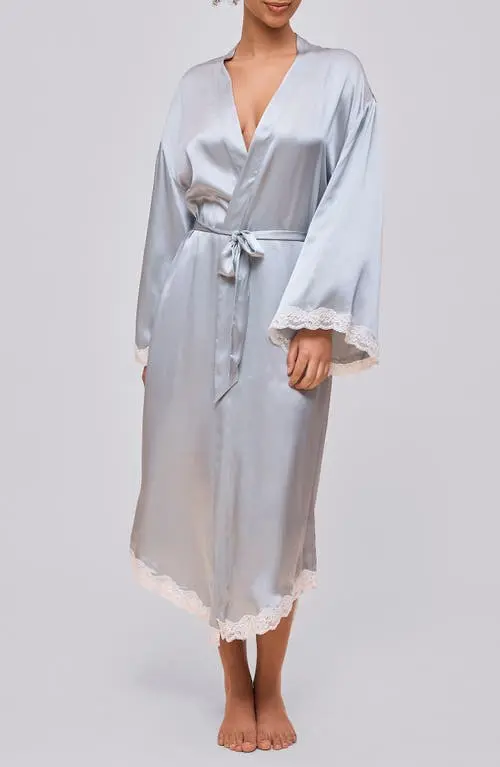 PAPINELLE Annabelle Lace Trim Longline Satin Robe - Sage