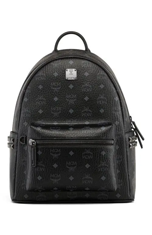 Mcm Small Stark Side Studs Backpack In Visetos - Black