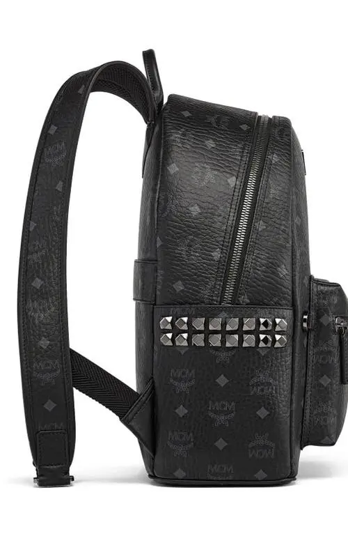 Mcm Small Stark Side Studs Backpack In Visetos - Black