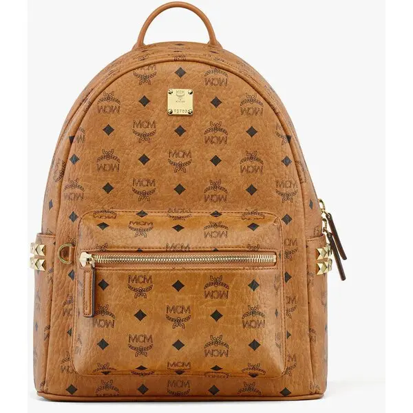 Mcm Small Stark Side Studs Backpack In Visetos - Cognac