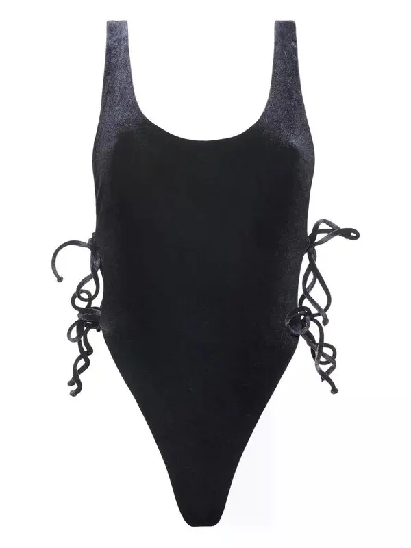 REINA OLGA Bowie Velvet Lace-up Swimsuit - Black