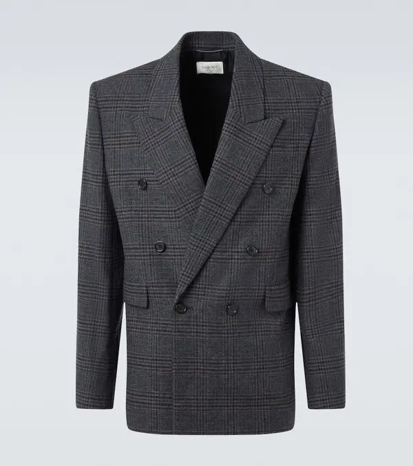 Saint Laurent Checked Wool And Cashmere Blazer - Grey