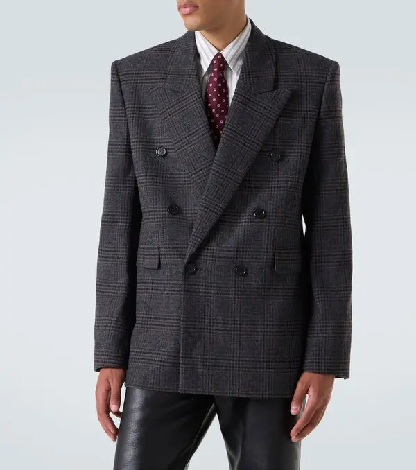 Saint Laurent Checked Wool And Cashmere Blazer - Grey