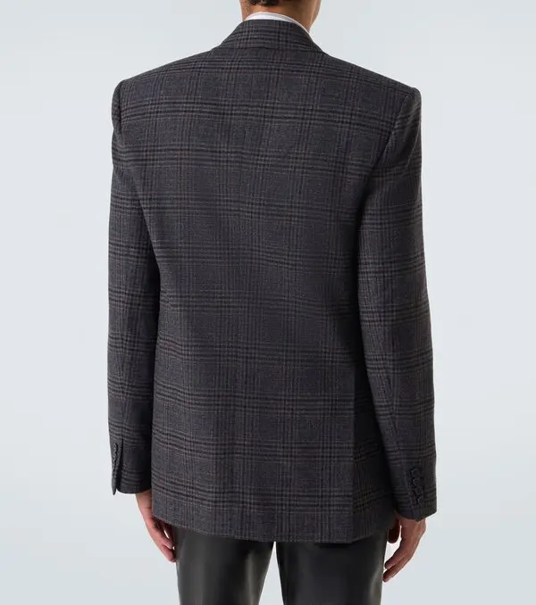 Saint Laurent Checked Wool And Cashmere Blazer - Grey