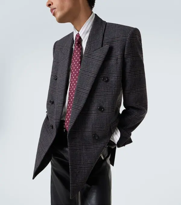 Saint Laurent Checked Wool And Cashmere Blazer - Grey