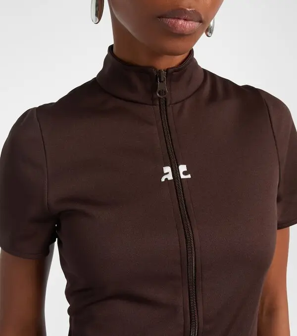 COURREGES Courrèges Interlock Jersey Zip-up Top - Brown