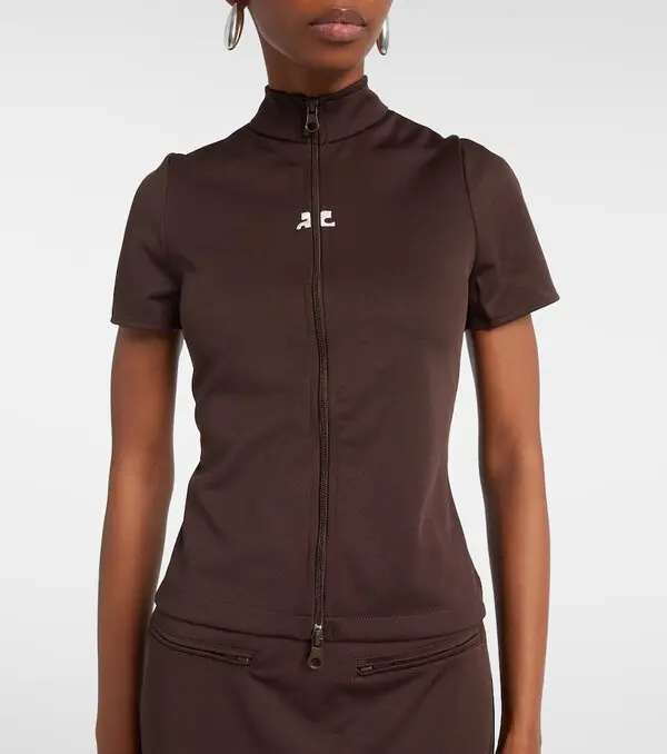 COURREGES Courrèges Interlock Jersey Zip-up Top - Brown