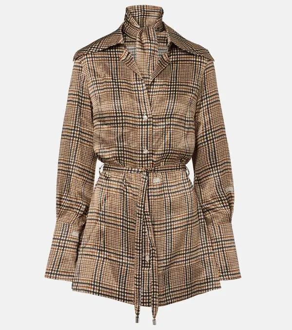 PATOU Prince Of Wales Check Silk Shirt Dress - Neutrals