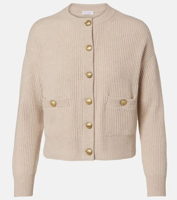 Brunello Cucinelli Wool, Cashmere, And Silk Cardigan - Beige