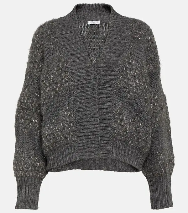 Brunello Cucinelli Wool, Cashmere, And Silk Cardigan - Grey