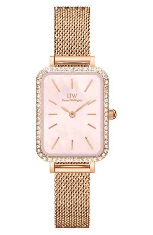 DANIEL WELLINGTON Quadro Mesh Strap Watch - Rose Gold