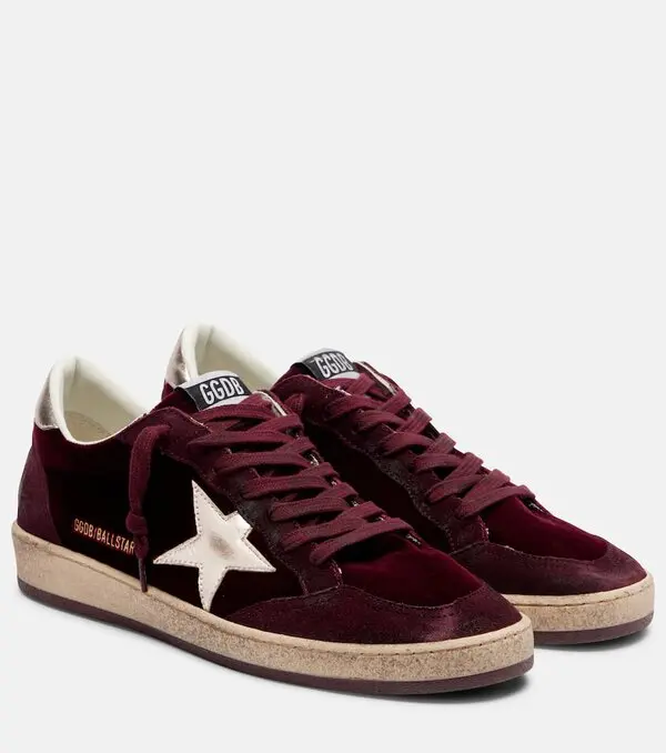 GOLDEN GOOSE Ball Star Suede And Velvet Sneakers - Burgundy