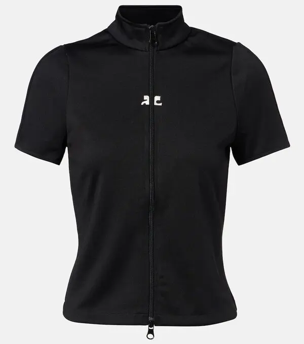 COURREGES Interlock Logo Zip-up Jersey Top - Black