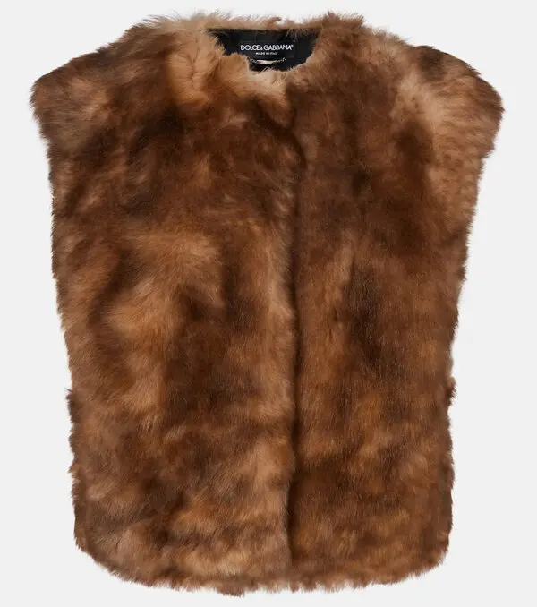 Dolce & Gabbana Cropped Shearling Vest - Brown