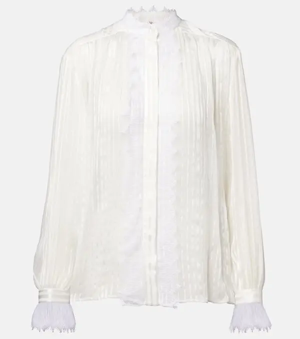 Chloé Gathered Lace-trimmed Silk Blouse