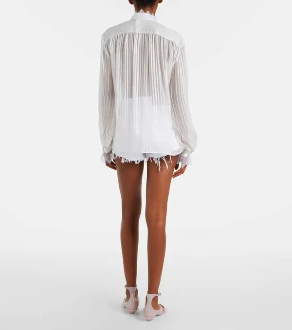 Chloé Gathered Lace-trimmed Silk Blouse