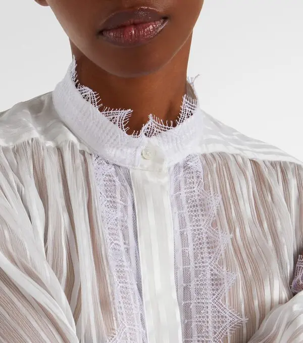Chloé Gathered Lace-trimmed Silk Blouse