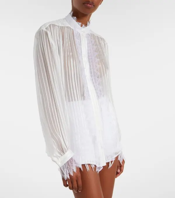 Chloé Gathered Lace-trimmed Silk Blouse