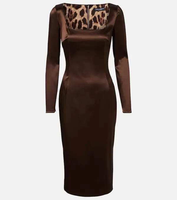 Dolce & Gabbana Satin Midi Dress - Brown