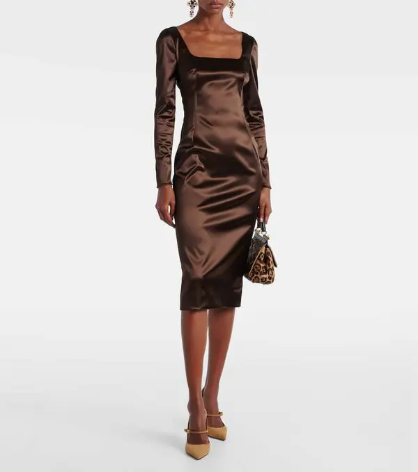Dolce & Gabbana Satin Midi Dress - Brown