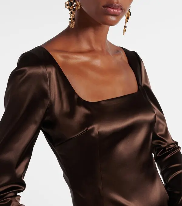 Dolce & Gabbana Satin Midi Dress - Brown