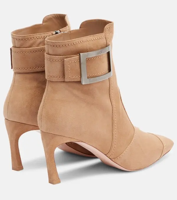 ROGER VIVIER Trompette 70 Suede Ankle Boots - Beige