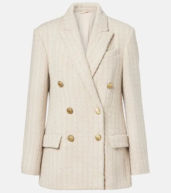 Brunello Cucinelli Monili Cable-knit Cashmere Blazer - Beige