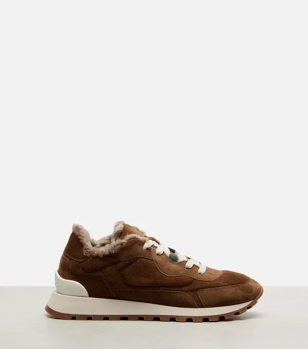 Brunello Cucinelli Runner Monili Suede And Canvas Sneakers