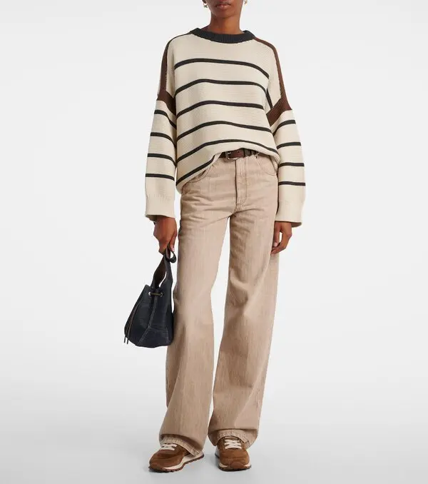 Brunello Cucinelli Runner Monili Suede And Canvas Sneakers - Beige