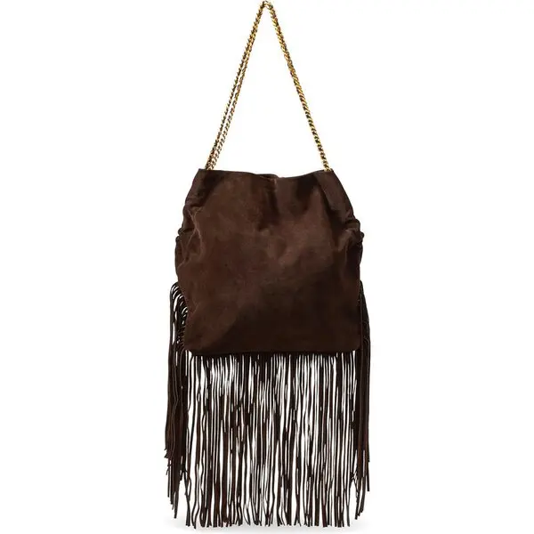 Veronica Beard Large Slouch Fringe Suede Shoulder Bag - Espresso