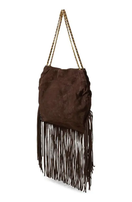 Veronica Beard Large Slouch Fringe Suede Shoulder Bag - Espresso