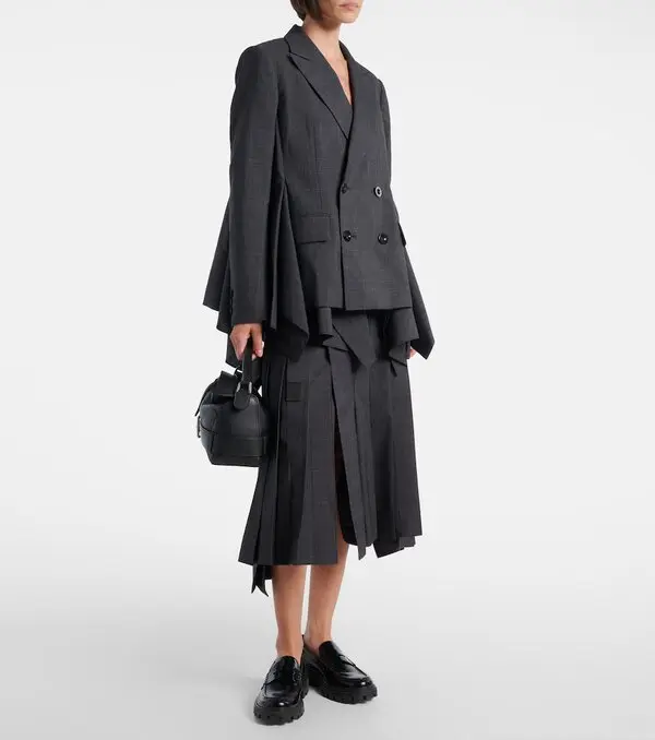 Sacai Prince Of Wales Check Wool Midi Skirt