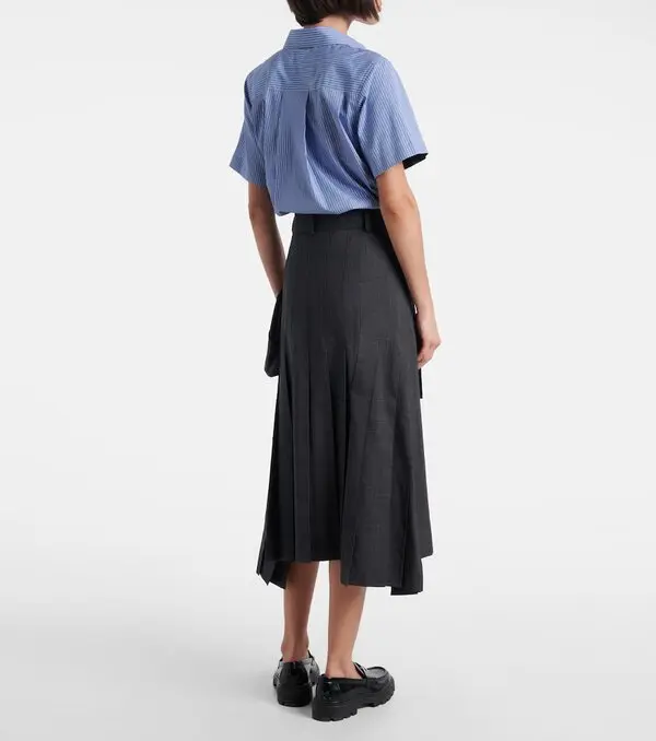 Sacai Prince Of Wales Check Wool Midi Skirt