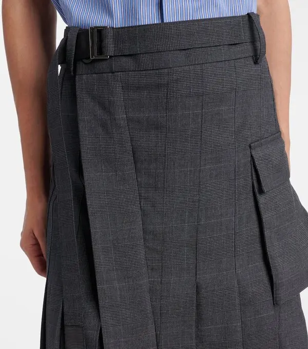 Sacai Prince Of Wales Check Wool Midi Skirt