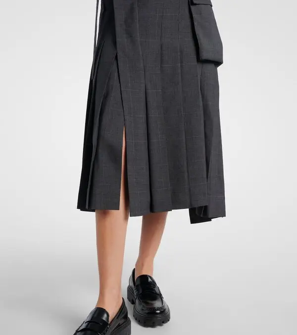 Sacai Prince Of Wales Check Wool Midi Skirt