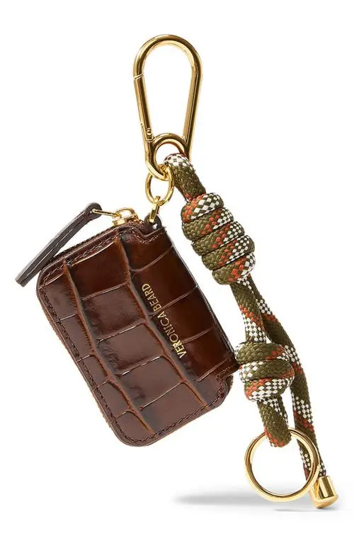 Veronica Beard Croc-embossed Leather Pouch Bag Charm - Chestnut Multi