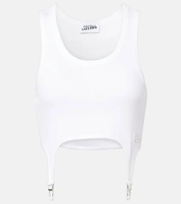 JEAN PAUL GAULTIER Ribbed-knit Cotton Jersey Bra Top - White