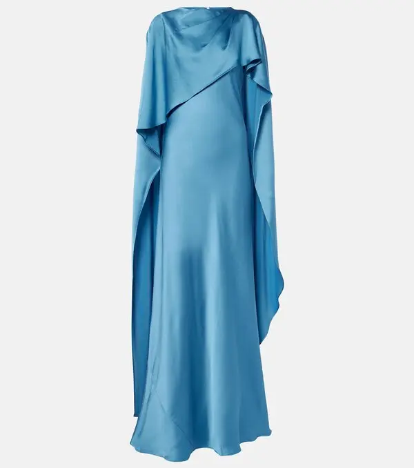Simkhai Izel Caped Satin Gown - Blue