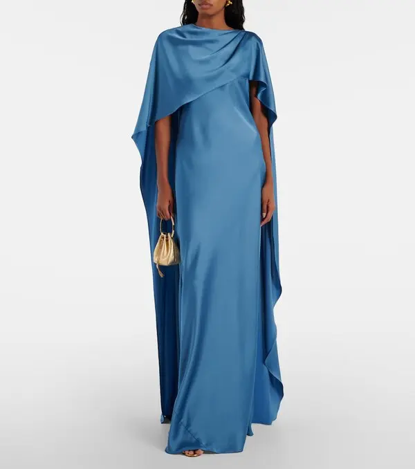 Simkhai Izel Caped Satin Gown - Blue