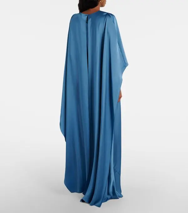 Simkhai Izel Caped Satin Gown - Blue